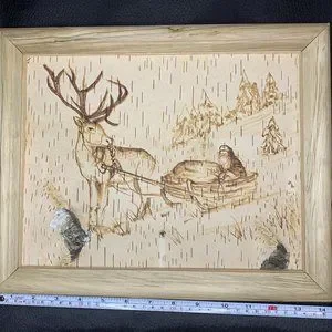Handmade | Wall Decor | Handmade Birch Bark Pyrography Santa Reindeer ...
